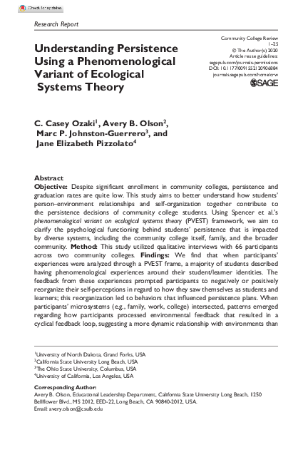 (PDF) Understanding Persistence Using a Phenomenological Variant of Ecological Systems Theory