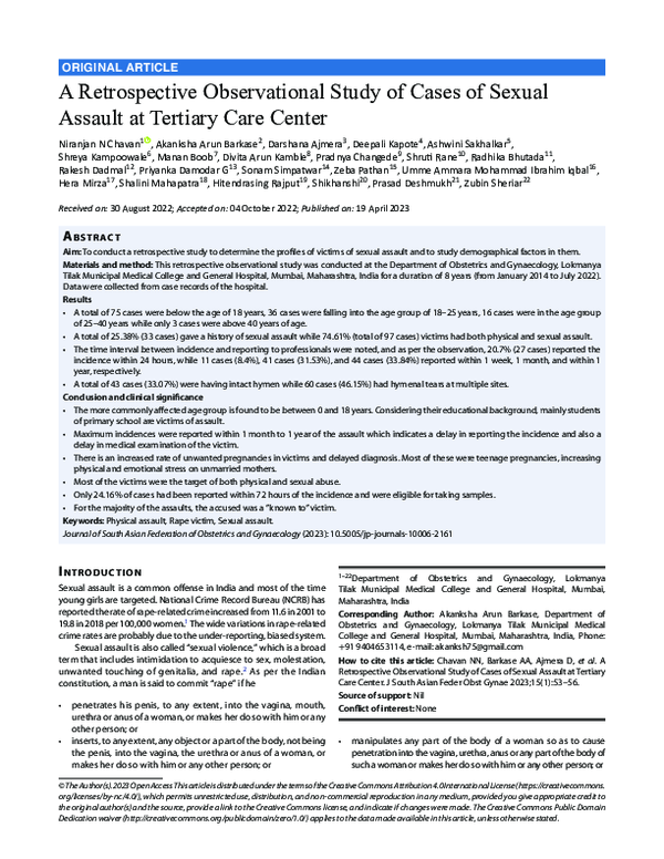 (PDF) A Retrospective Observational Study of Cases of Sexual Assault at ...