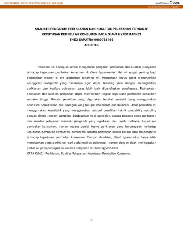 (PDF) Analisis Pengaruh Periklanan Dan Kualitas Pelayanan Terhadap Keputusan Pembelian Konsumen ...