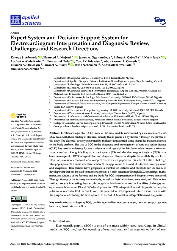 (PDF) Expert System and Decision Support System for Electrocardiogram Interpretation and ...