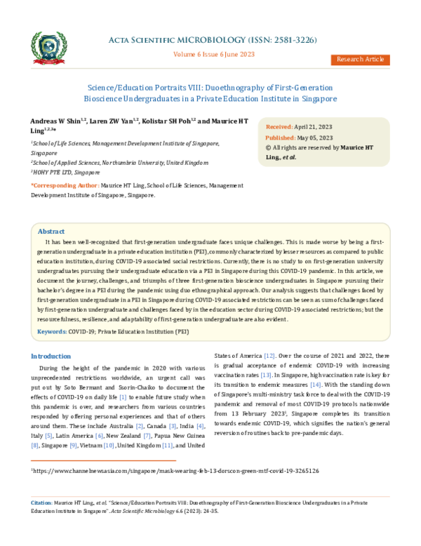 (PDF) Science/Education Portraits VIII: Duoethnography of First ...