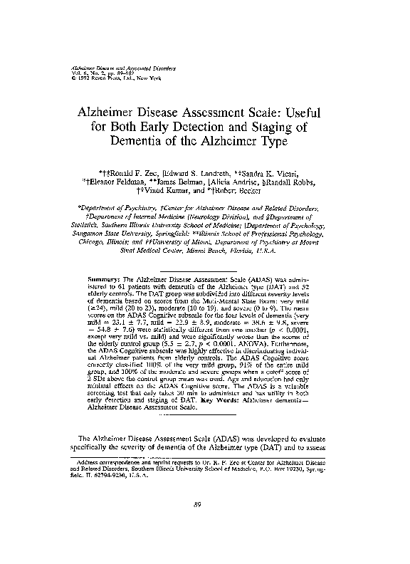 (PDF) Alzheimer Disease Assessment Scale