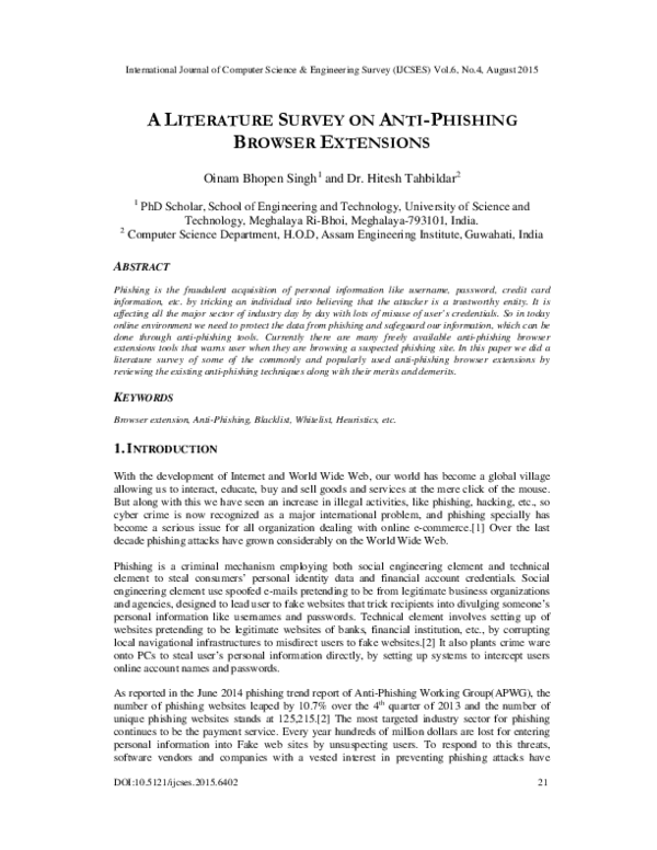 (PDF) A Literature Survey on Anti-Phishing Browser Extensions