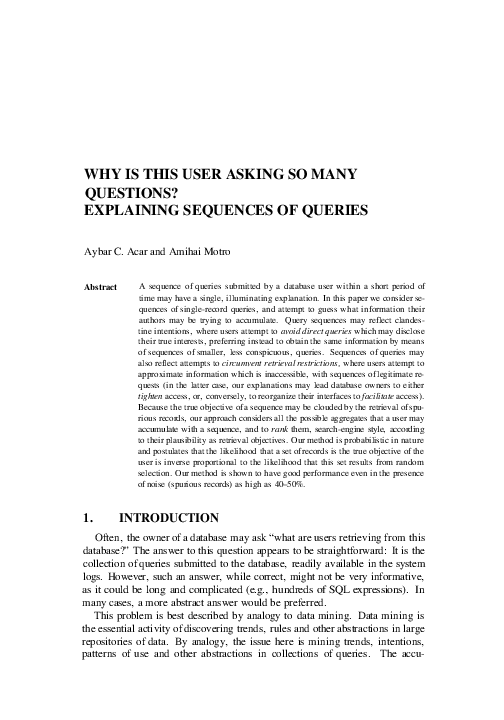 (PDF) Why is This User Asking So Many Questions? Explaining Sequences of Queries