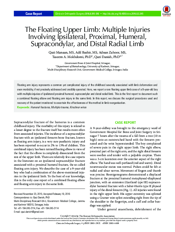 (PDF) The Floating Upper Limb: Multiple Injuries Involving Ipsilateral ...