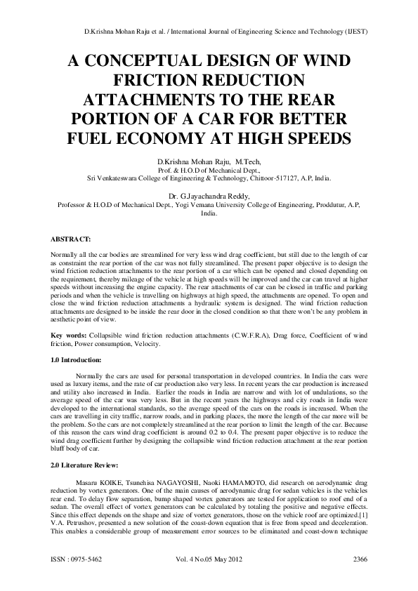 Pdf A Conceptual Design Of Wind Friction Reduction Attachments To The Rear Portion Of A Car