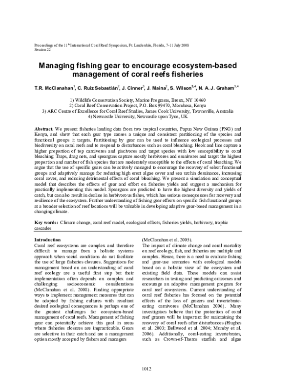 (PDF) Managing fishing gear to encourage ecosystem-based management of coral reefs fisheries