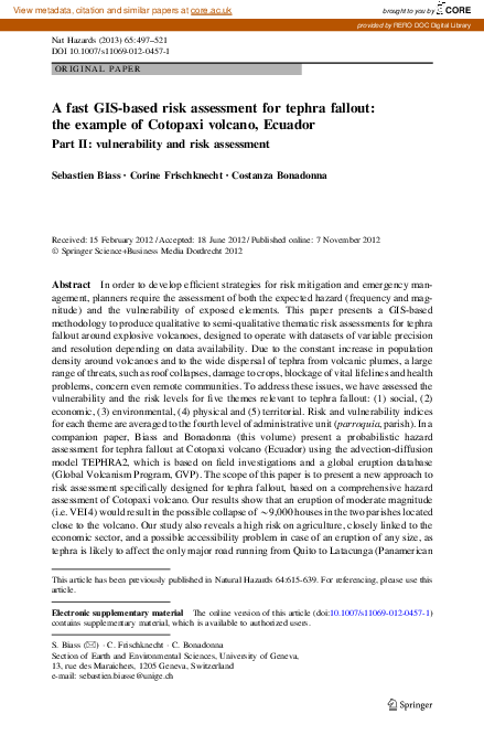 (PDF) A fast GIS-based risk assessment for tephra fallout: the example ...