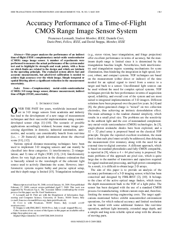 (PDF) Accuracy Performance of a Time-of-Flight CMOS Range Image Sensor System