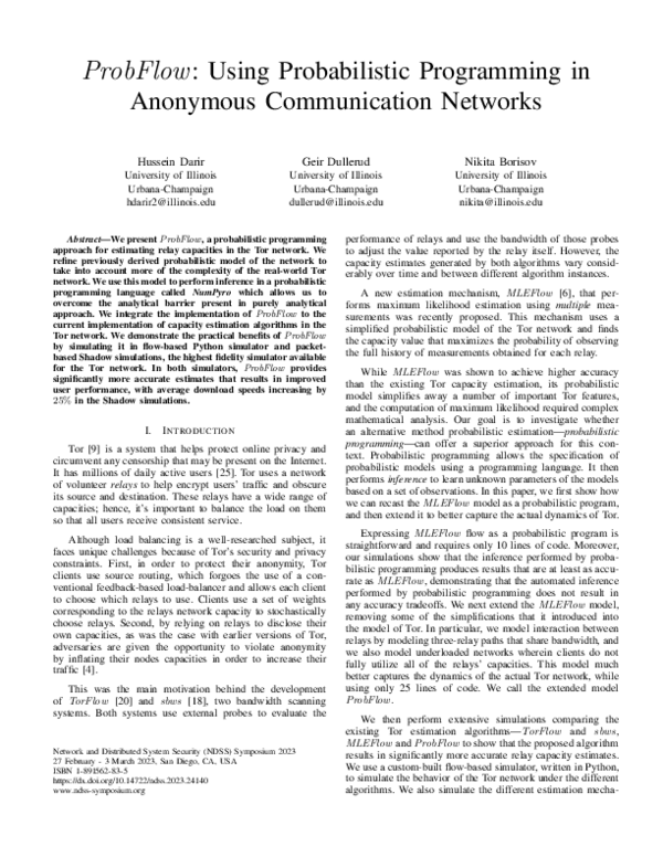 (PDF) ProbFlow: Using Probabilistic Programming in Anonymous Communication Networks