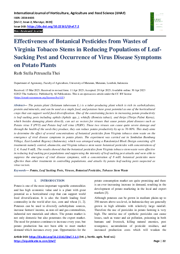 (PDF) Effectiveness of Botanical Pesticides from Wastes of Virginia ...
