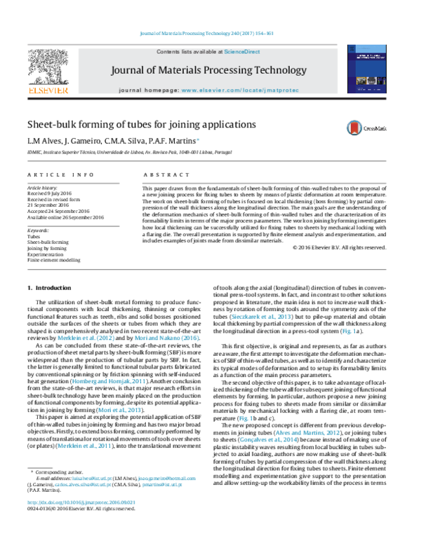 (PDF) Sheet-bulk forming of tubes for joining applications