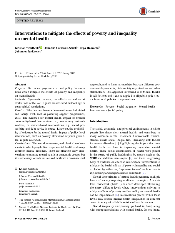 (PDF) Interventions to mitigate the effects of poverty and inequality ...