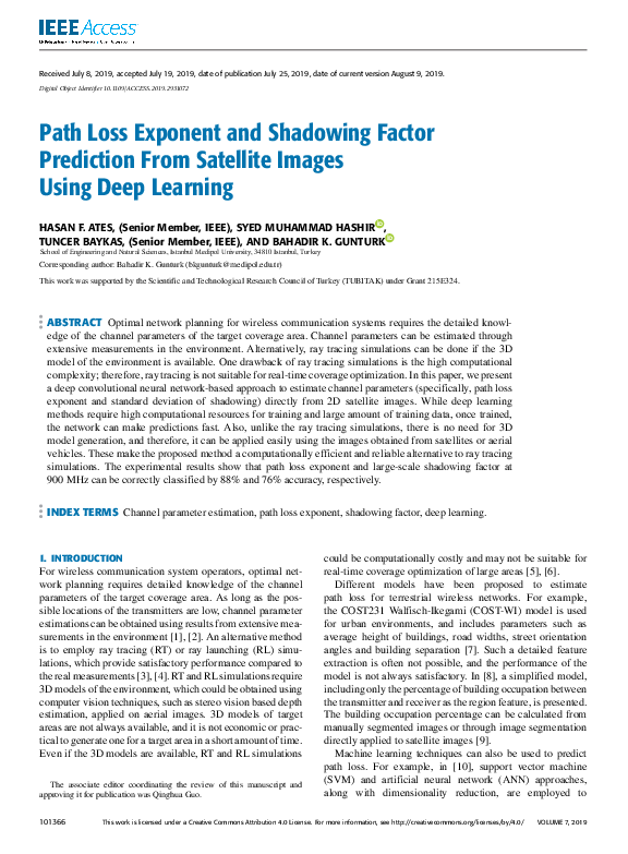 (PDF) Path Loss Exponent and Shadowing Factor Prediction From Satellite Images Using Deep ...