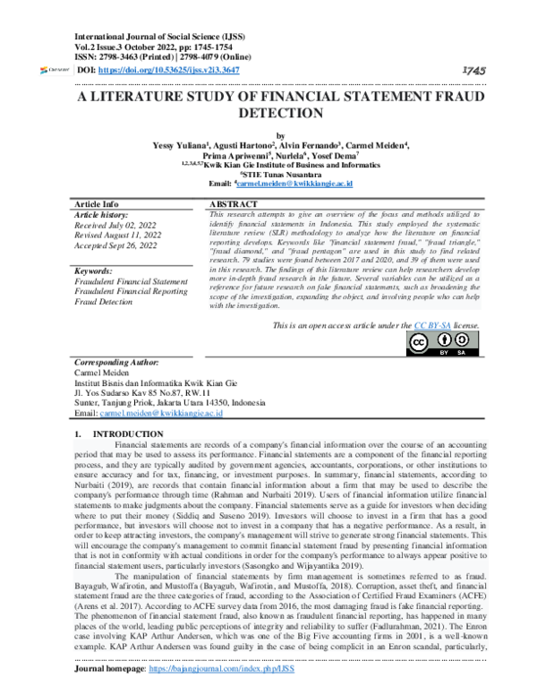 (PDF) A Literature Study of Financial Statement Fraud Detection