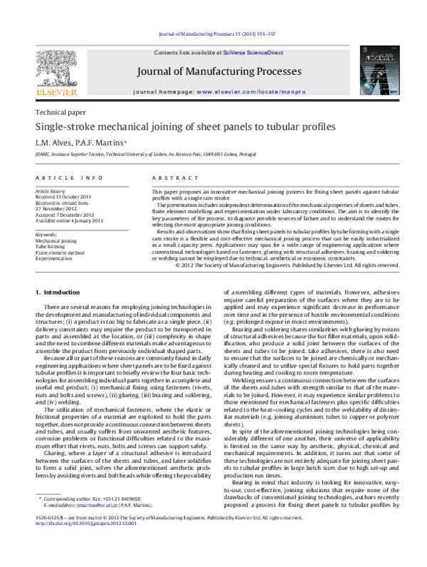 (PDF) Single-stroke mechanical joining of sheet panels to tubular profiles