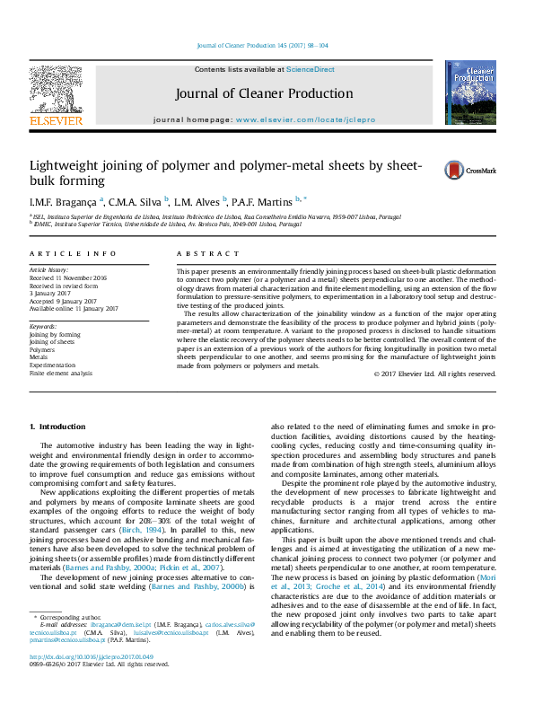 (PDF) Lightweight joining of polymer and polymer-metal sheets by sheet ...