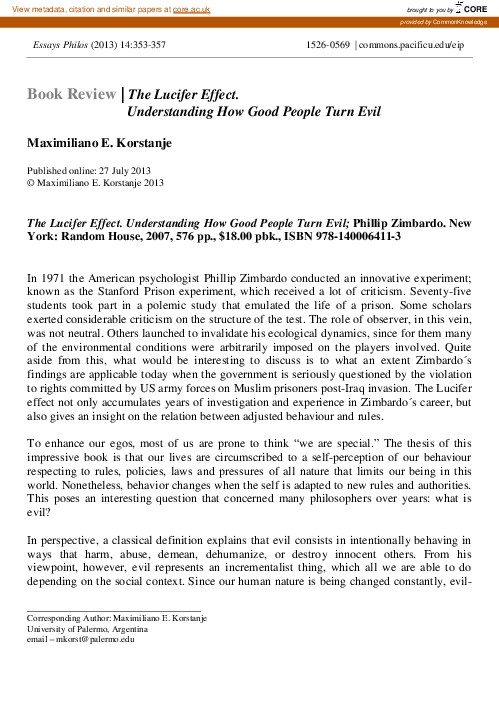 (PDF) Review of "The Lucifer Effect. Understanding How Good People Turn ...