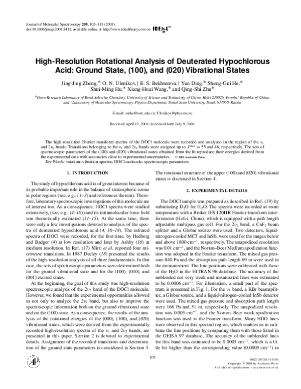 (PDF) High-Resolution Rotational Analysis of Deuterated Hypochlorous ...