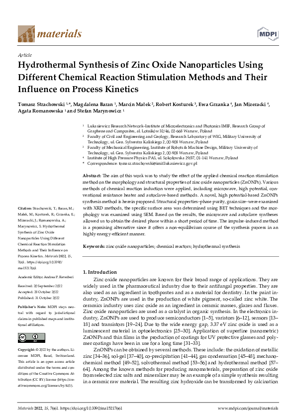 (PDF) Hydrothermal Synthesis of Zinc Oxide Nanoparticles Using Different Chemical Reaction ...