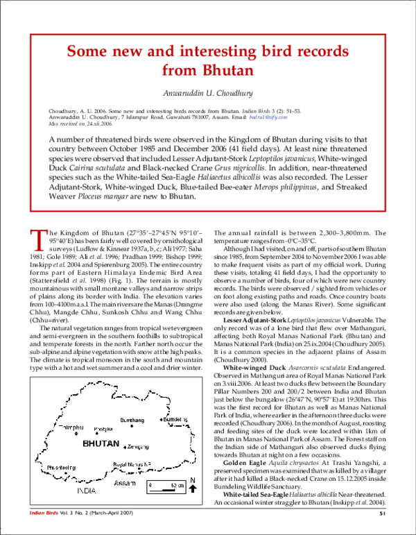 (PDF) Some new and interesting bird records from Bhutan