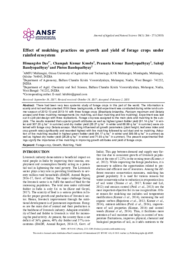 Pdf Effect Of Mulching Practices On Growth And Yield Of Forage Crops