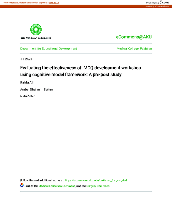(PDF) Evaluating the effectiveness of \u27MCQ development workshop ...