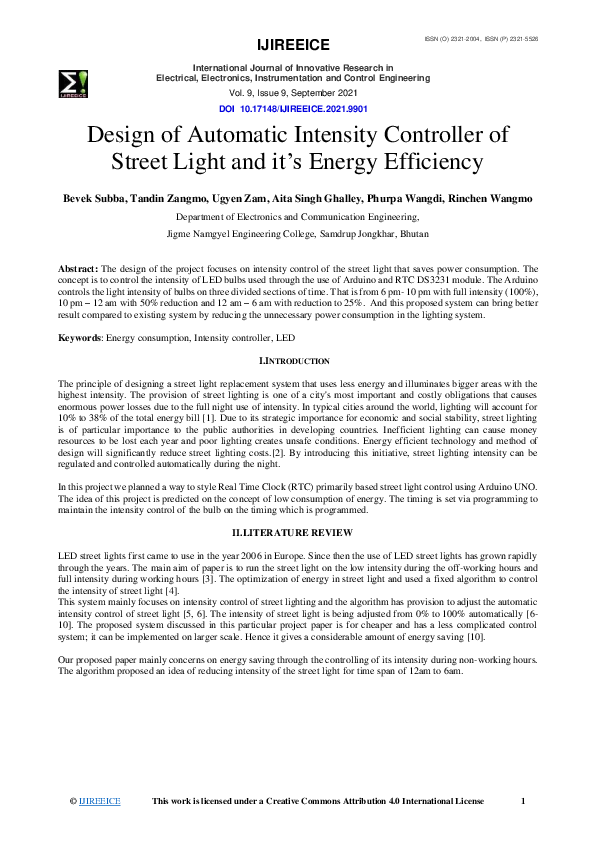 (PDF) Design of Automatic Intensity Controller of Street Light and it’s ...