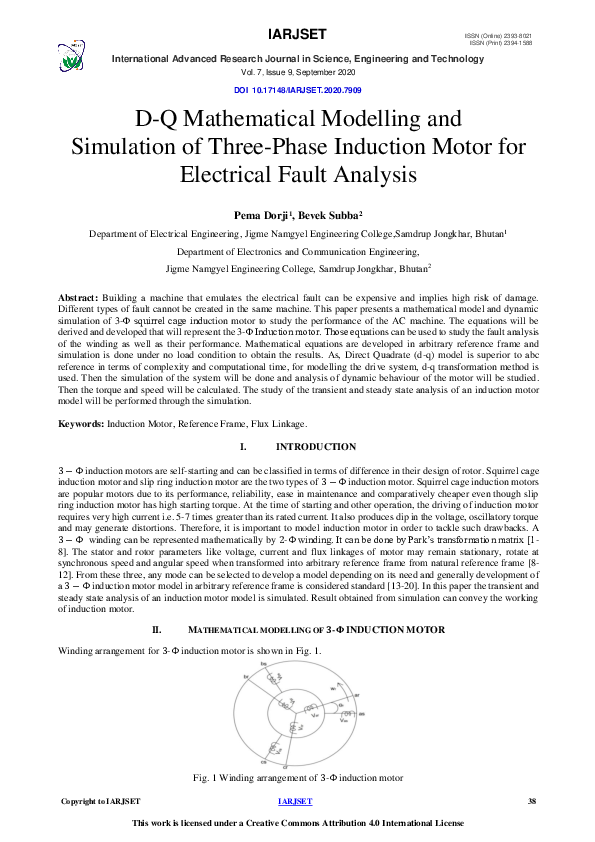 Pdf D Q Mathematical Modelling And Simulation Of Three Phase