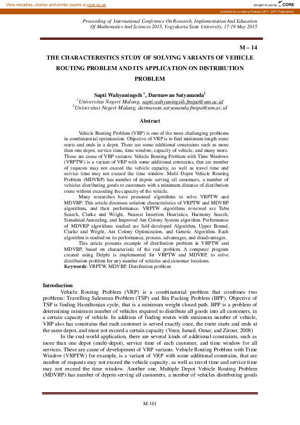 (PDF) The Characteristics Study of Solving Variants of Vehicle Routing Problem and Its ...