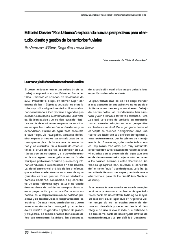 (PDF) Dossier “Ríos Urbanos”: explorando nuevas perspectivas para el estudio, diseño y gestión ...