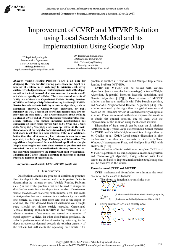 (PDF) Improvement of CVRP and MTVRP Solution using Local Search Method ...