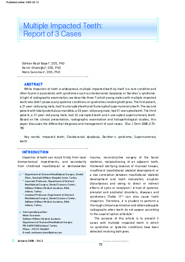 (PDF) Multiple Impacted Teeth: Report of 3 Cases