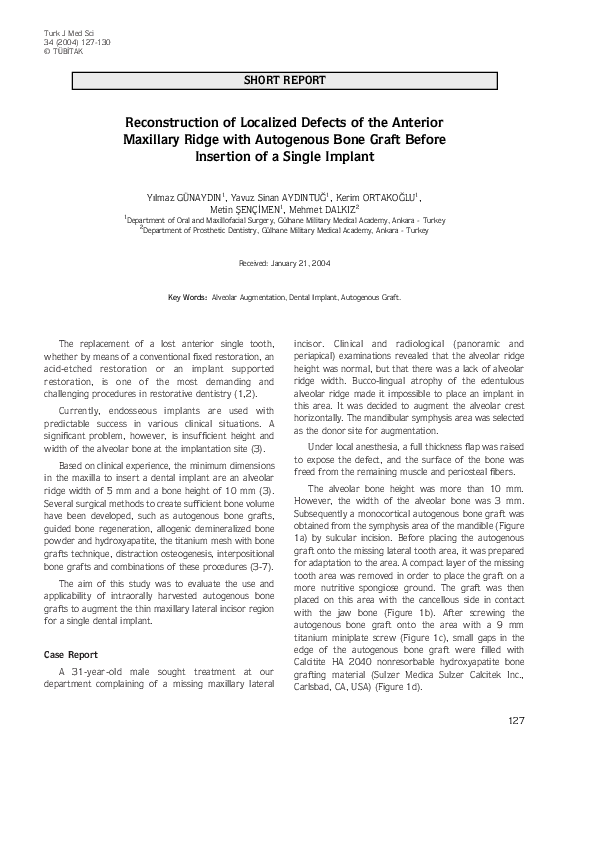 (PDF) Reconstruction of Localized Defects of the Anterior Maxillary ...