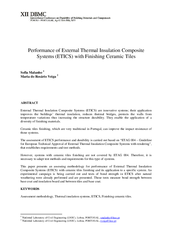 (PDF) Performance of External Thermal Insulation Composite Systems ...