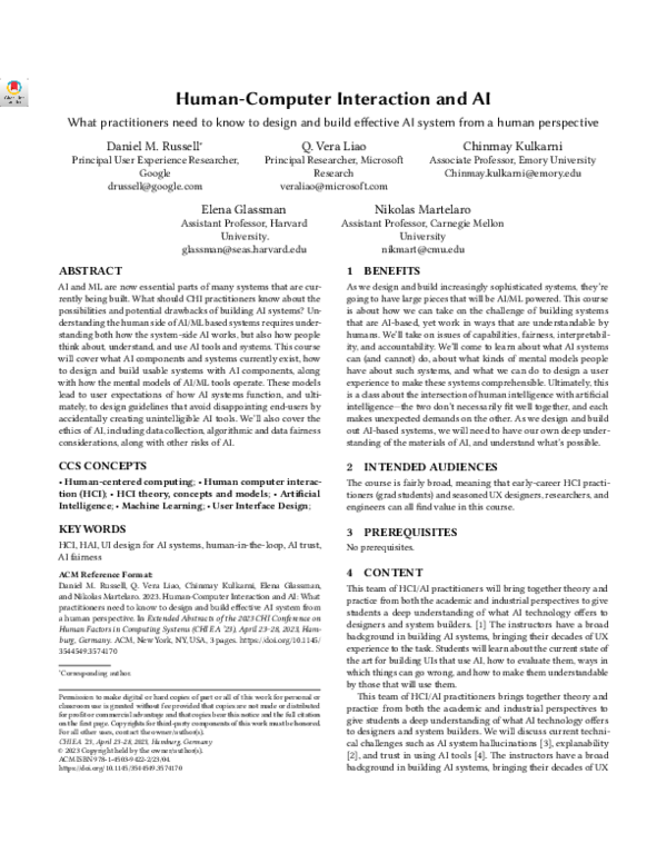 (PDF) Human-Computer Interaction and AI