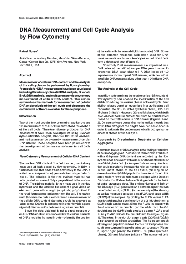 (PDF) DNA Measurement and Cell Cycle Analysis by Flow Cytometry
