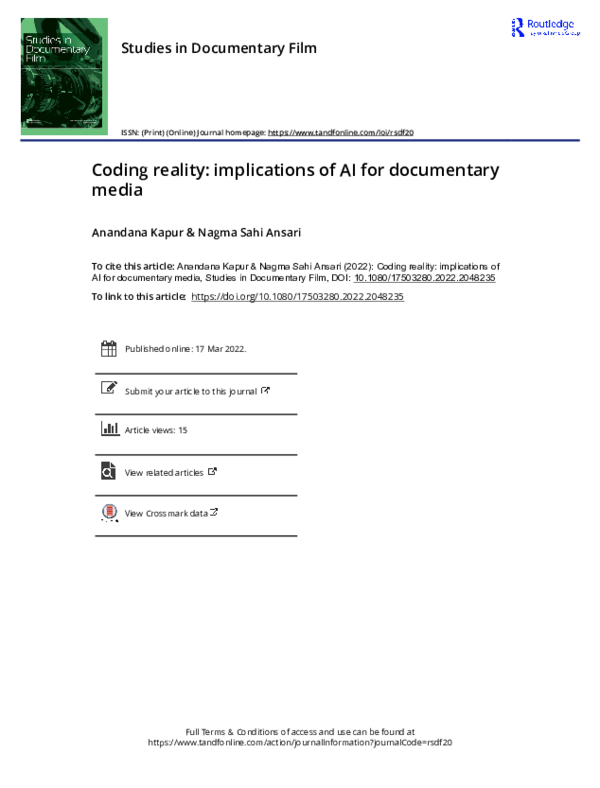 (PDF) Coding reality: implications of AI for documentary media
