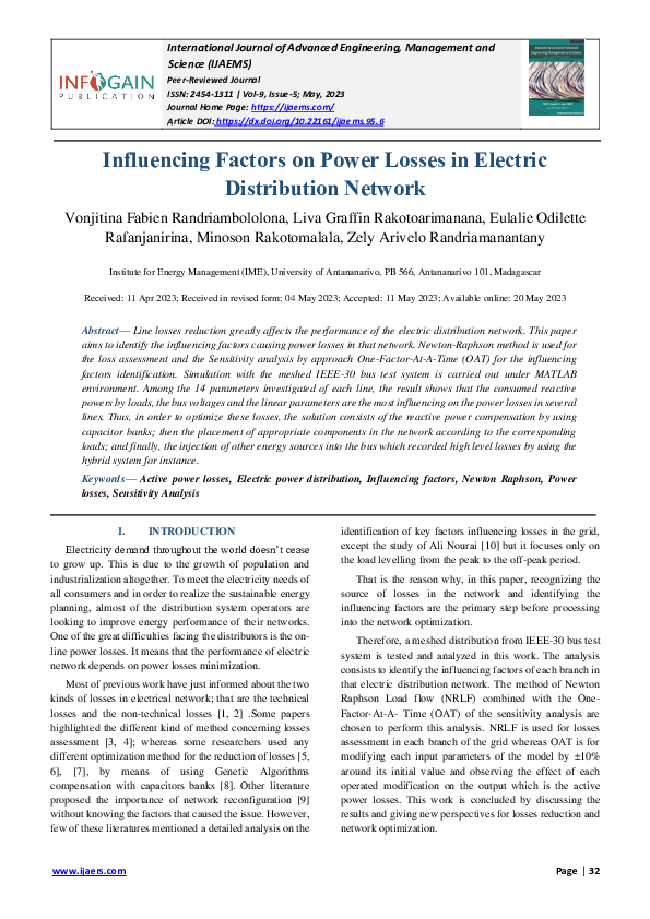 Pdf Influencing Factors On Power Losses In Electric Distribution Network