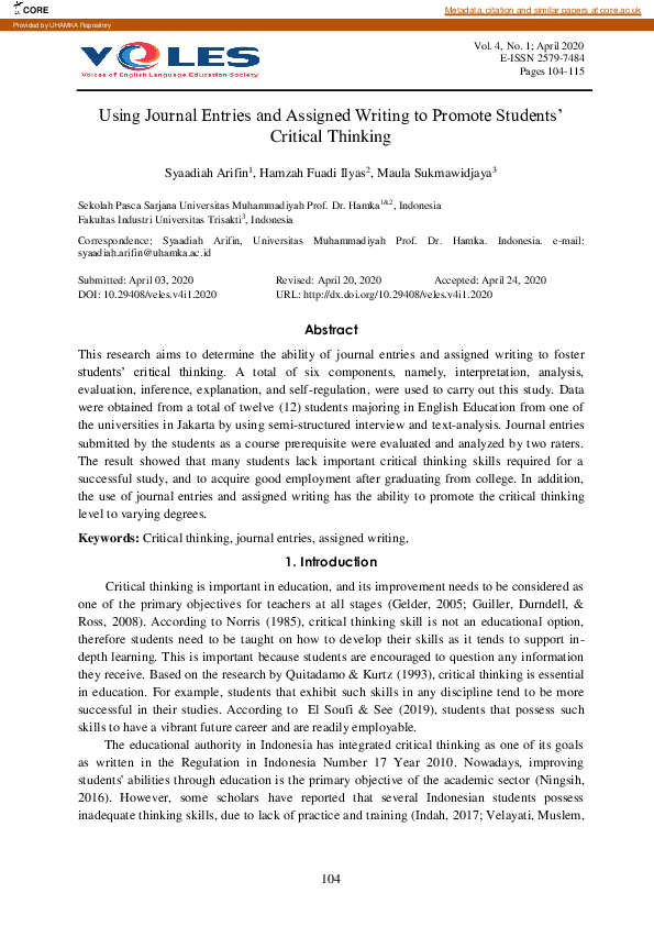 (PDF) Using Journal Entries and Assigned Writing to Promote Students ...