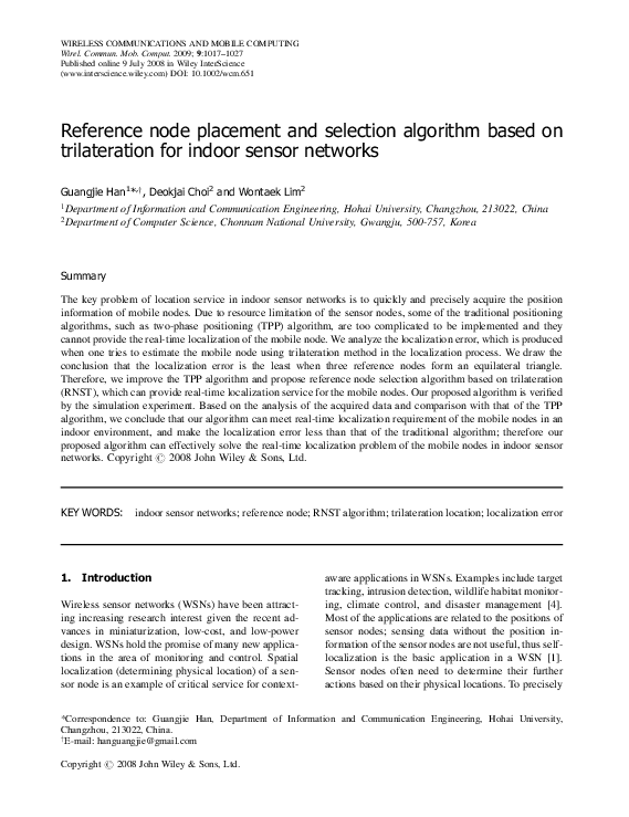 Pdf Reference Node Placement And Selection Algorithm Based On 1652