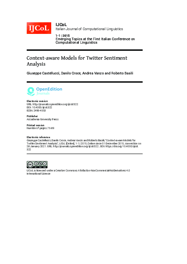 (PDF) Context-aware Models for Twitter Sentiment Analysis