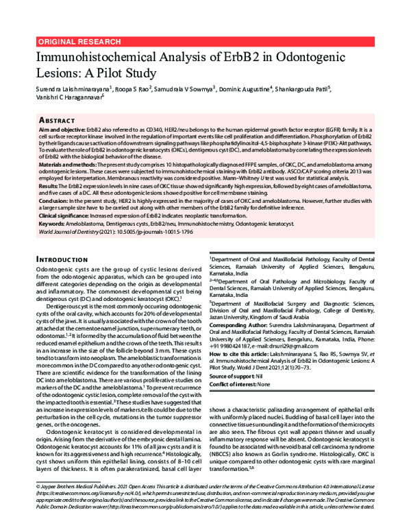 (PDF) Immunohistochemical Analysis of ErbB2 in Odontogenic Lesions: A Pilot Study