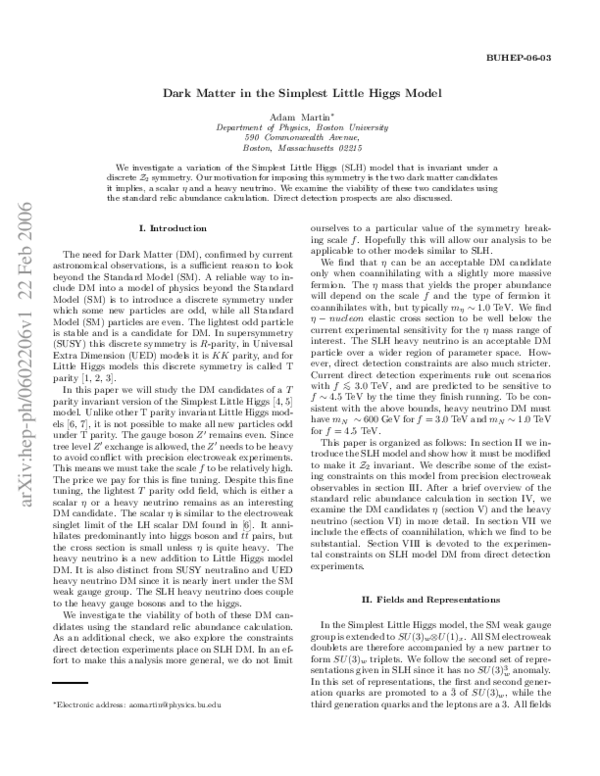 (PDF) Dark matter in the simplest little Higgs model