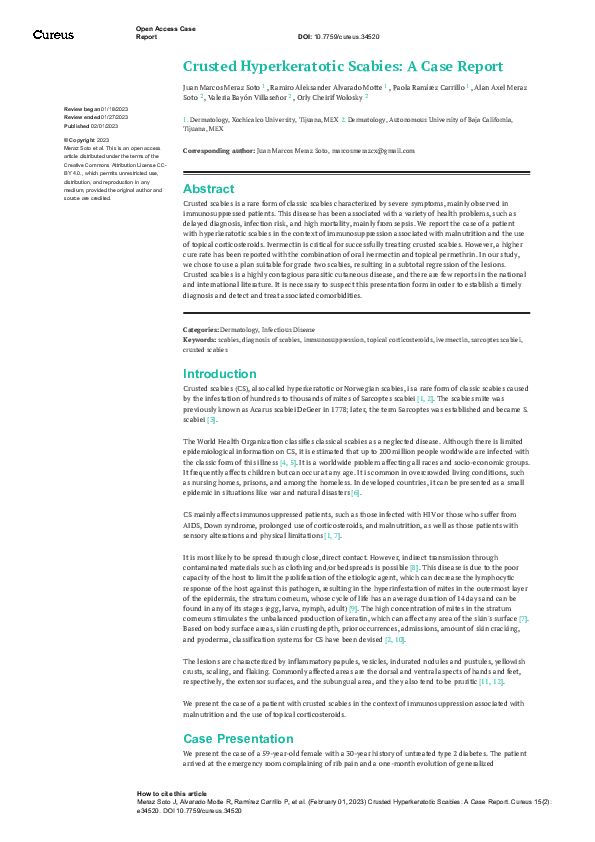 (PDF) Crusted Hyperkeratotic Scabies: A Case Report | Paola Galvez ...