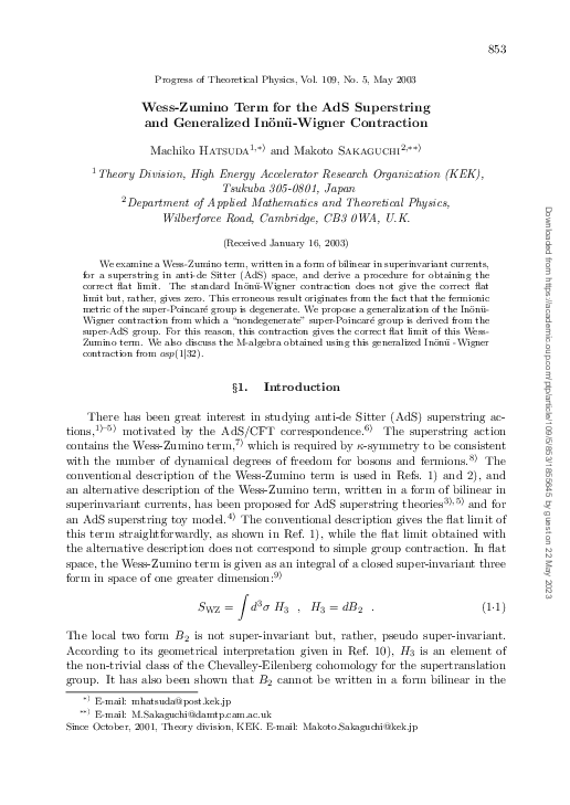 (PDF) Wess-Zumino Term for the AdS Superstring and Generalized Inonu-Wigner Contraction