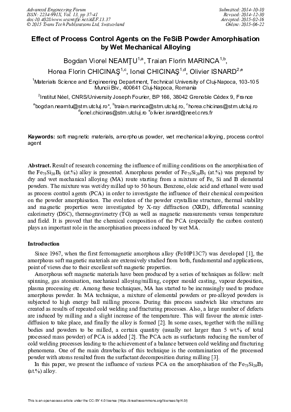 (PDF) Effect of Process Control Agents on the FeSiB Powder ...