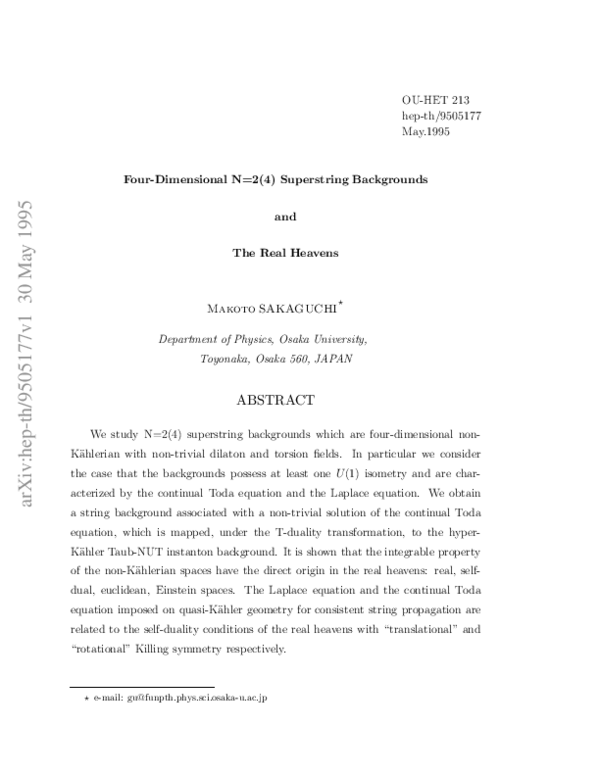 (PDF) Four-Dimensional N=2 Superstring Backgrounds and the Real Heavens