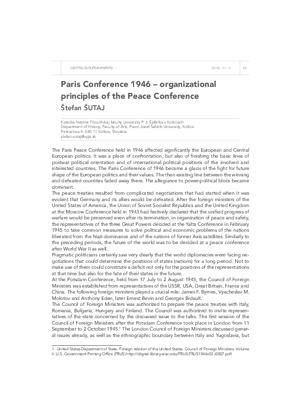(PDF) Paris Conference 1946 - organizational principles of the Peace ...