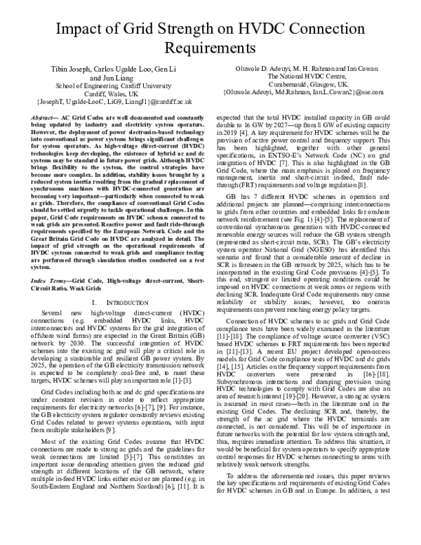 (PDF) Impact of Grid Strength on HVDC Connection Requirements